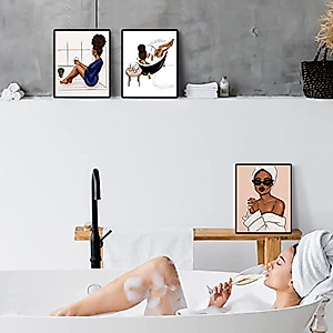 Quzenu African American Wall Art Black Woman Canvas Prints Pictures Room Decor for Women Black Girl Wall Decor African Art for Bathroom Decor
