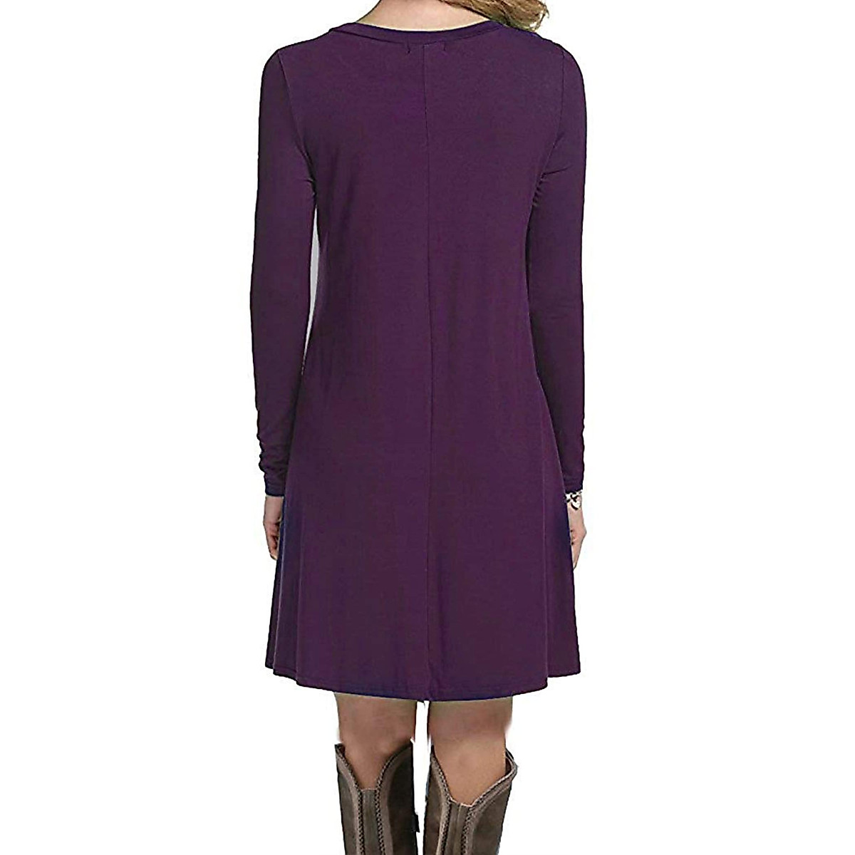 MOLERANI Women's Casual Plain Long Sleeve Simple T-Shirt Loose Dress (M, Purple)