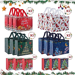 Tsungup 18 Pack Christmas Gift Bags Assorted Sizes,Large Non-Woven Christmas Tote Bags Christmas Reusable Gift Bags with Handles - Large Xmas Gift Bags