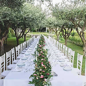 Whaline 54Pcs Rose Flower Garland Double Pink Fake Rose Vine Garland with Green Leaves 5.7ft Artificial Hanging Floral Garland Realistic Flowers String for Home Wedding Party Garden Craft Wall Decor