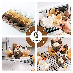 Katbite Tulip Cupcake Liners 200PCS Multicolor and Coffee & Muffin Baking Cupcake Liners Holders Baking Cups, Cupcake Wrapper for Party, Wedding, Birthday, Cupcake Liners