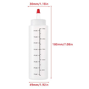 14 Pack 8 oz/250ml Plastic Squeeze Bottles with Red Tip Cap & Black Scale Plastic Squirt Bottle for Ketchup,Sauces,BBQ, and More。