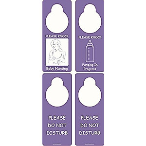 Two Unique Premium Quality Door Hangers: One"Please Knock Baby Nursing" /"Please Do Not Disturb" and One"Please Knock Pumping in Progress" /"Please Do Not Disturb" Double-Sided Door Sign Hangers