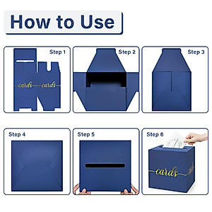 LIKAJON 1 Pack Navy Blue and Gold Foil Card Box for Party, 8.7" Navy Blue Gift Card Box Money Box for Birthday, Wedding, Baby Shower, Retirement, Anniversary, Bridal Shower, Raffle Ticket