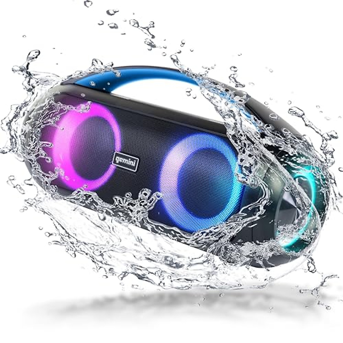 Gemini Sound GGO-230L 50W Bluetooth Speaker Boombox: Portable Wireless IPX5 Waterproof Speaker with FM Radio, LED Party Lighting, Power Bank, and Long-Lasting Rechargeable Battery