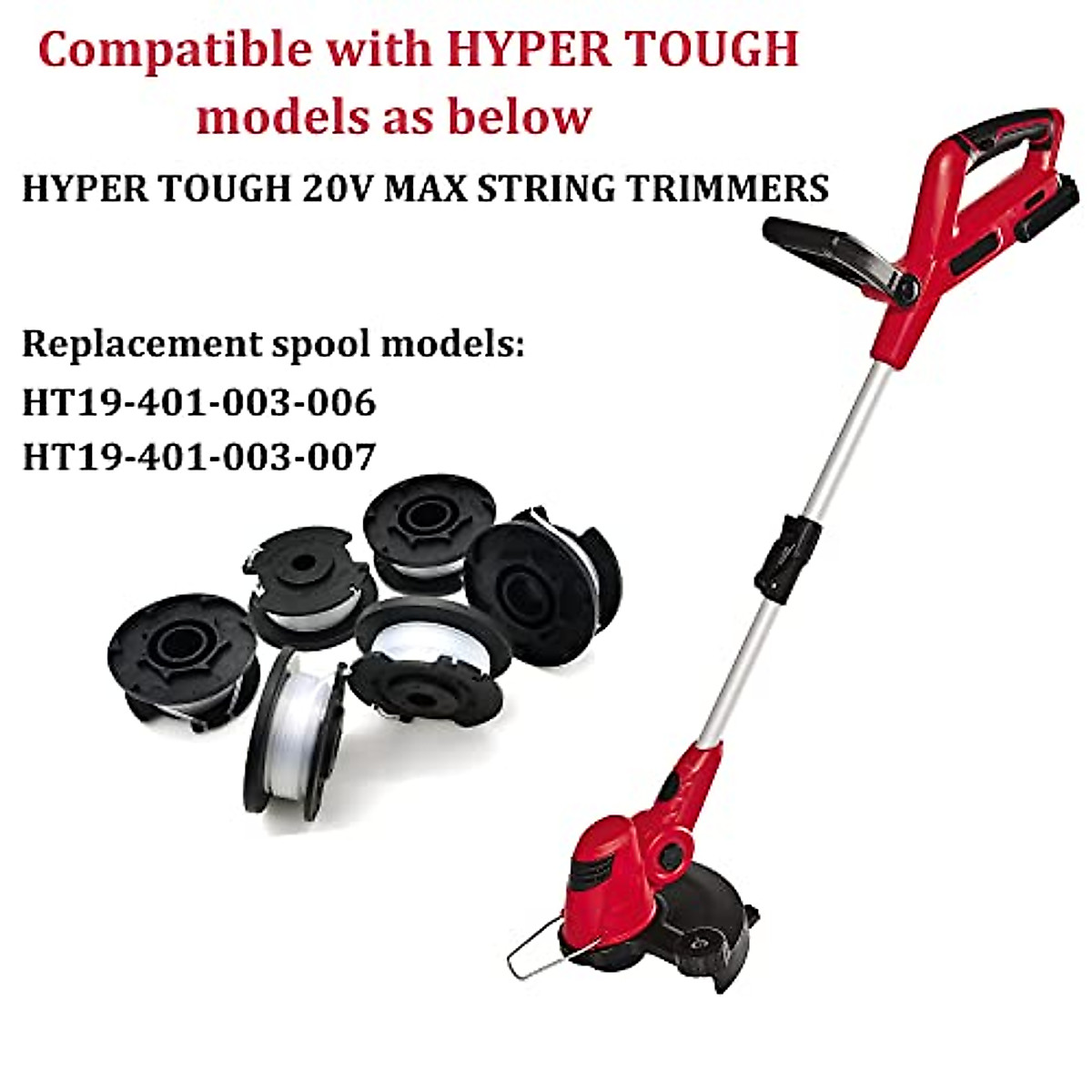 QUASION Weed Eater String for Hyper Tough HT-19-401-003-06 & HT-19-401-003-07,String Trimmer Line 0.065" 16 Feet,20V Max Weed Eater Spool Replacement,6 Pack