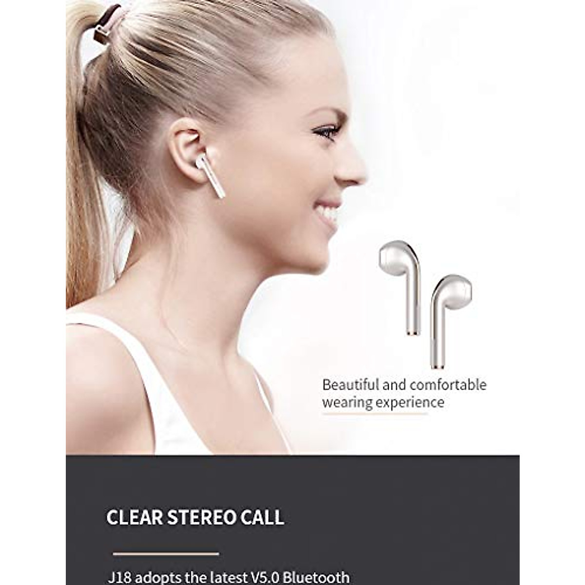 Wireless Earphone & Headphones Bluetooth 5.0 - Noise Cancelling and Waterproof True Sound (Rose Gold)