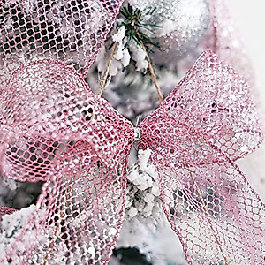 HUIHUANG Pink Glitter Wired Ribbon Web Mesh Ribbon Wired Metallic Sparkling Wire Edge Ribbon for Gift Wrapping Wreaths Making Christmas Tree Topper Bows Home Decor DIY Crafts -2.5" x 10 Yards