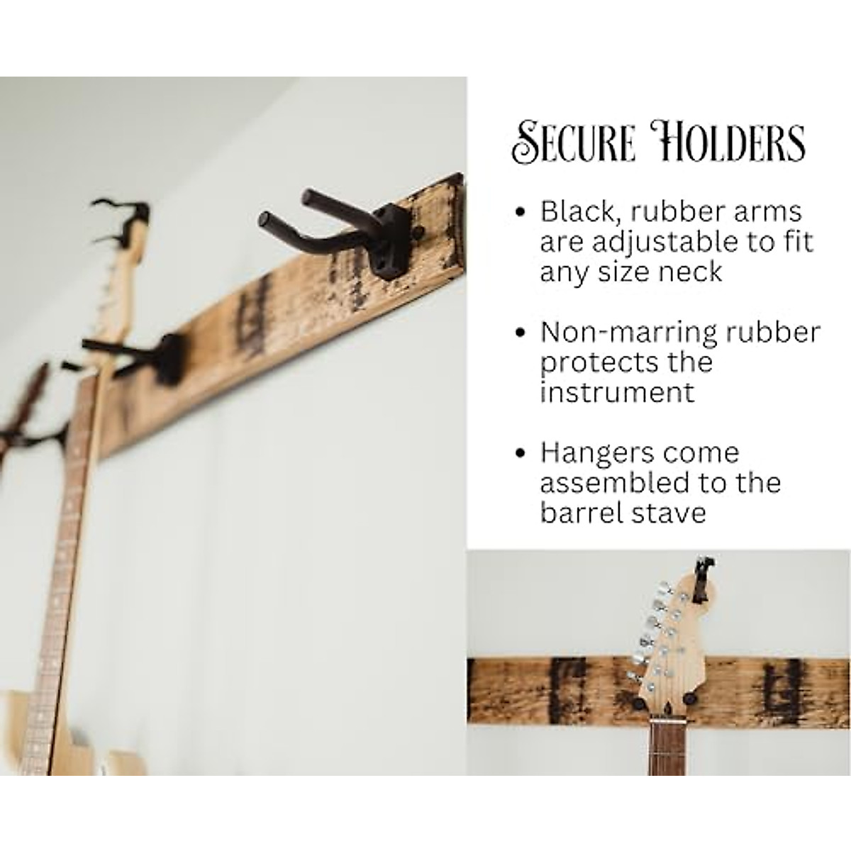 Coyle Woodworks Whiskey Barrel Stave 3-Guitar Wall Mount |Instrument Mount for Guitar, Ukulele, Violin, Banjo, Bass, Guitar Hanger, Natural Finish