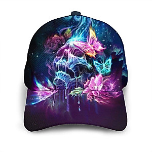 Unisex Baseball Caps Breathable Hip-Hop Baseball Dad Cap for Park, Running, Fishing, Hunting, Cool Baseball Hat Colorful Skulls Dad Hats