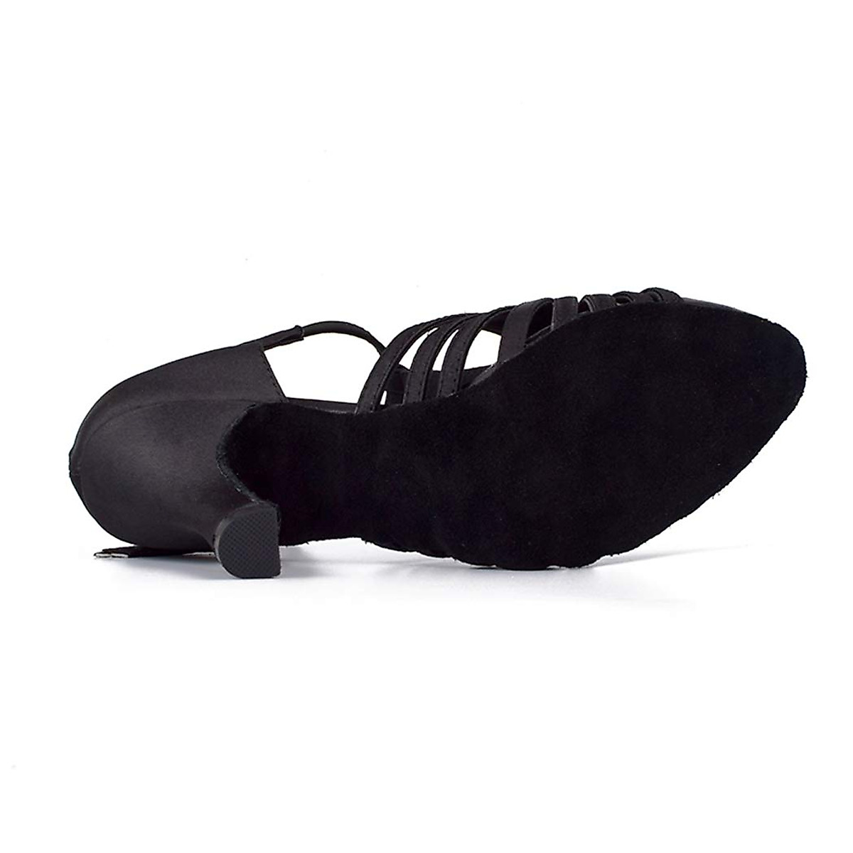 TDA Women's 1270 Fashion Comfort T-Strap Closed Toe Black Satin Salsa Tango Ballroom Latin Modern Dance Wedding Shoes 8 M US