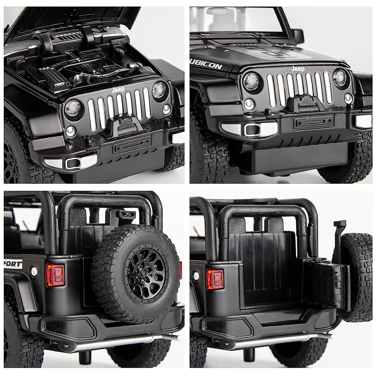BDTCTK Compatible for 1:32 Wrangler Model Car, Zinc Alloy Pull Back Toy Car with Sound and Light for Kids Boy Girl Black