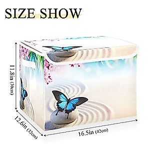 Storage Bins with Lids Foldable Storage Baskets Storage Cubes Collapsible Closet Organizer Containers with Cover Japanese Butterfly Zen and Sakura Blossoms for Home Office Organizer Closet, Shelves, T
