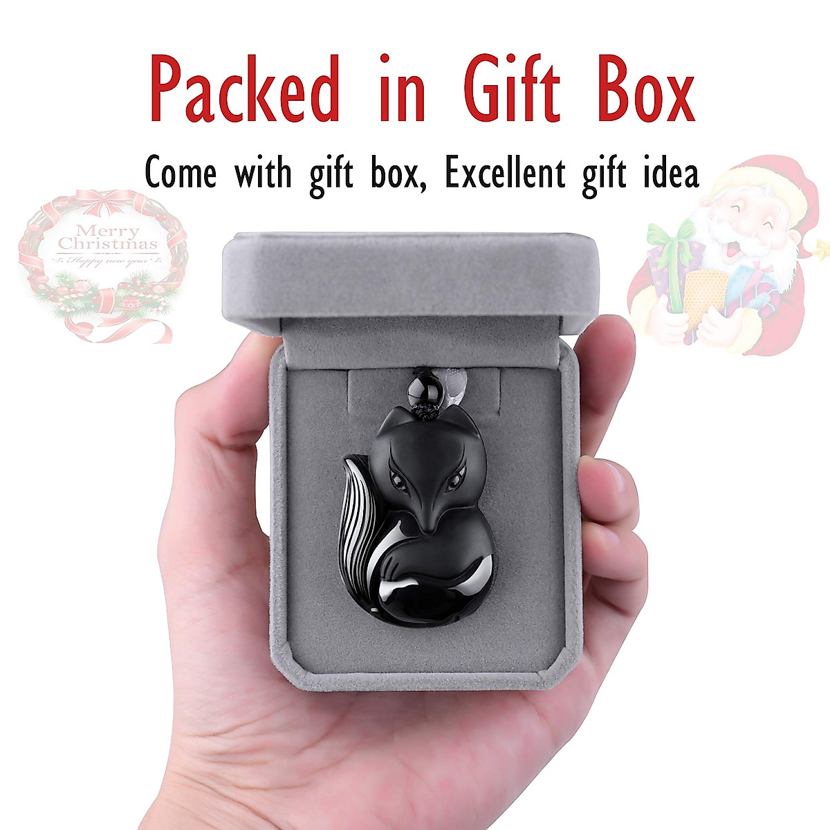 Fox Necklace for Women, Fox Jewelry Healing Crystal Obsidian Necklaces for Girls Gemstone Chain Pendant for womens Jewelry Black Obsidian Protection Amulet Charm