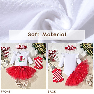Aalizzwell 3-6 Months Baby Girls Christmas Clothes Infant My 1st Xmas Tulle Skirt Buffalo Plaid Outfit with Leg Warmers Clothing Deer Elk