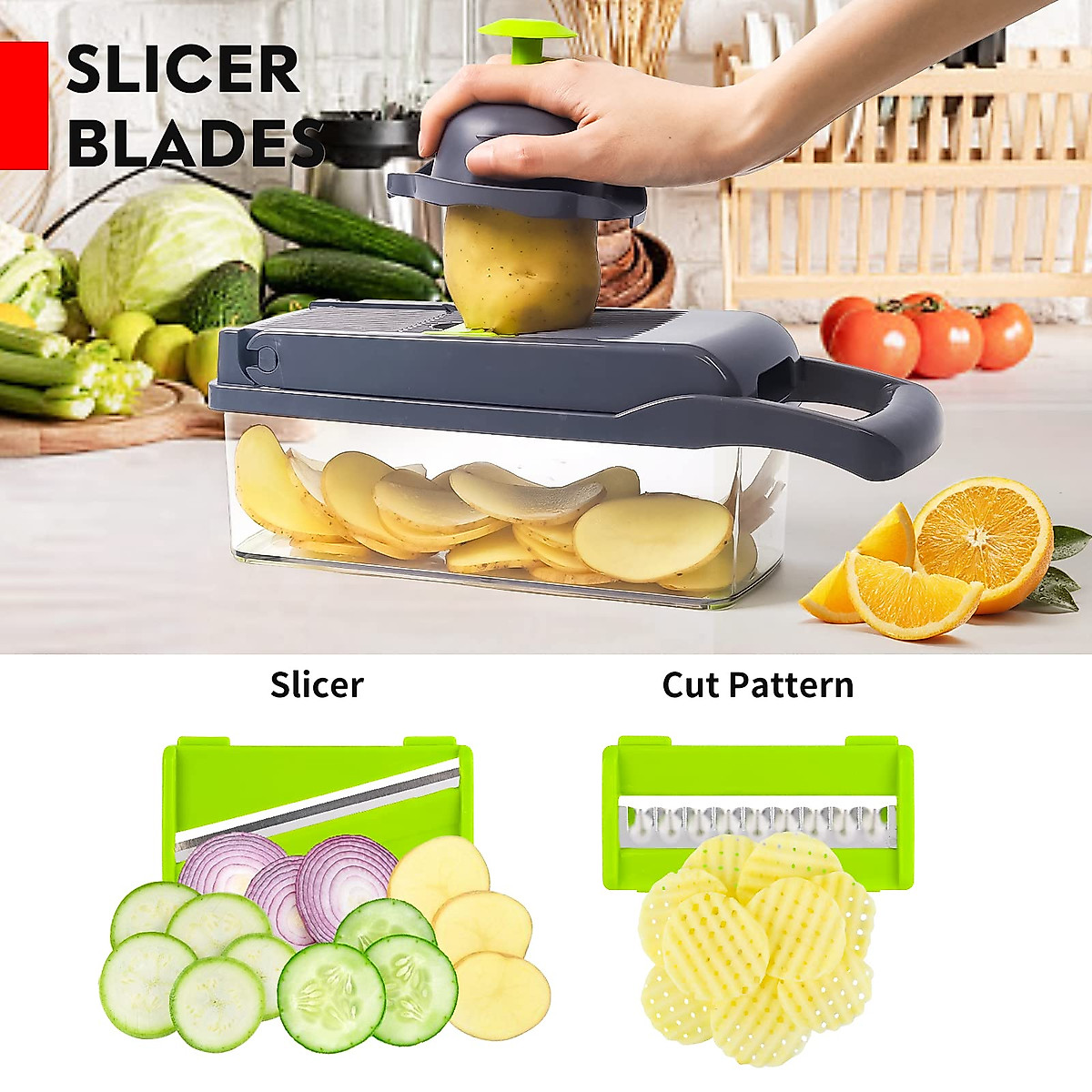 Vegetable Chopper, Pro Onion Chopper, Multifunctional 13 in 1 Food Chopper, Kitchen Vegetable Slicer Dicer Cutter,Veggie Chopper With 8 Blades,Carrot and Garlic Chopper With Container