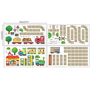 DECOWALL DW-1504 Trains and Tracks Kids Wall Stickers Wall Decals Peel and Stick Removable Wall Stickers for Kids Nursery Bedroom Living Room d?cor