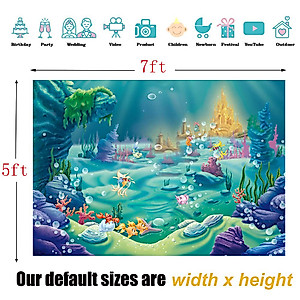 Sensfun 7x5ft Under The Sea Mermaid Backdrop for Photography Underwater Castle Girls Princess Birthday Party Photo Booth Background Little Mermaid Baby Shower Banner Table Decoration Studio Props