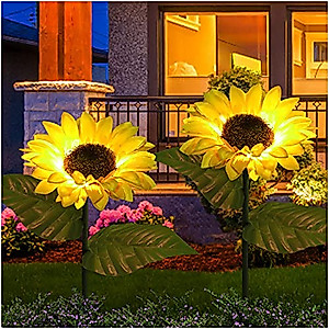 AHNNER Sunflower Solar Lights Outdoor Garden Decorative, 26'' Fall Solar Garden Lights, Solar Flower Lights IP65 Waterproof for Yard Patio Porch Backyard (2 Pack)