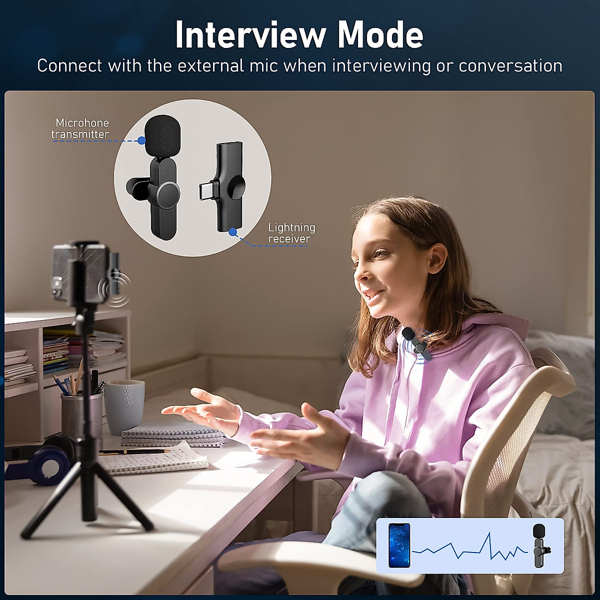 XSUID Wireless Lavalier Microphone,Upgraded (Plug-Play) Lapel Microphone for Type-C,Mini Wireless Mic with Noise Canceling Auto Sync for Youtubers Facebook TikTok Live Stream Vloggers (Type C)