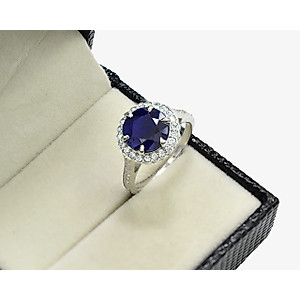 10 MM Round Cut Natural Blue Sapphire Gemstone Ring 925 Sterling Silver September Birthstone Statement Ring Sapphire Jewelry Handmade Ring Birthday Gift For Girlfriend Gift (RG 7899) (Rose Gold Plated Silver, 6 US)