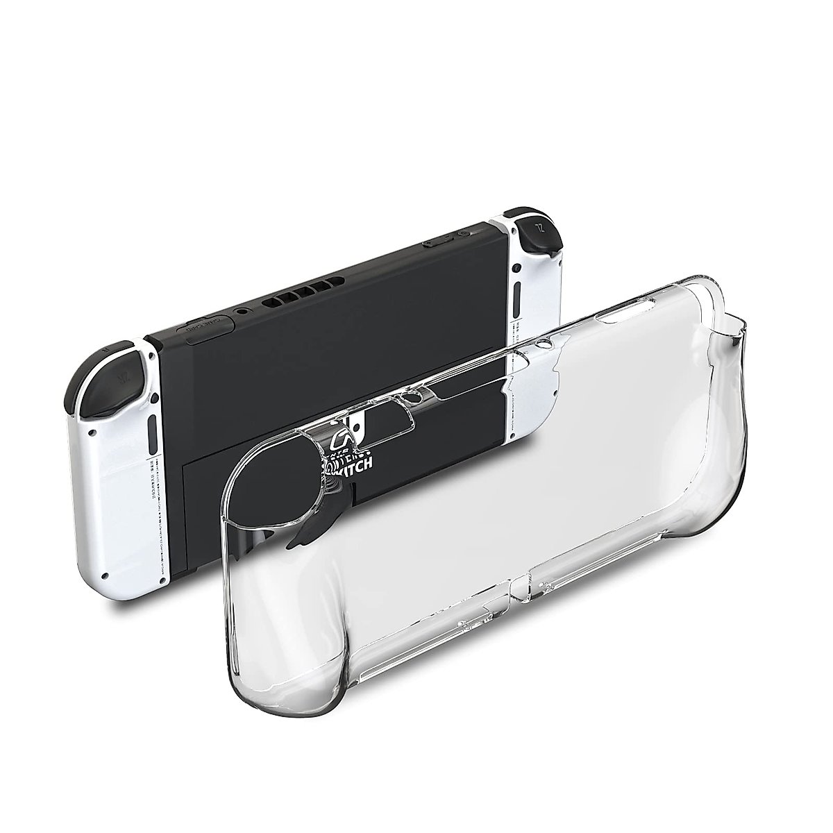 TPU Case Cover for Switch OLED, Clear Protective Case Compatible with Nintendo Switch OLED Model with Tempered Glass Screen Protector and Thumb Stick Caps - Clear