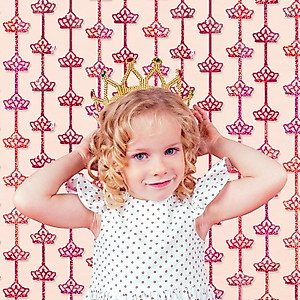 MENSTARSI Pink Party Decorations, 2 Pack Queen Crown Shaped Backdrop, 3.3x6.6 ft Foil Fringe Curtains Photo Booth Props for Birthday, Girls Princess Bridal Baby Shower Engagement Wedding Party Decor