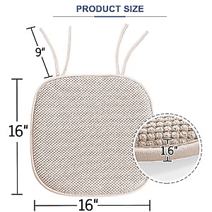 Chair Cushions for Dining Chairs 6 Pack, Office Chairs Cushions for Sofa Dining Room Decor, Car Seat Driver, Memory Foam Pads with Ties Slip Non-Skid Rubber Back Rounded Square 16" x 16" (Beige)