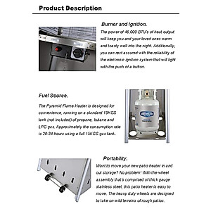 Outdoor Patio Propane Space Heater - 48,000 Btu Pyramid Propane Heater, Outdoor Heater, Portable Heater, Patio Heater Propane, W/Wheels, Protective Cover | Avenlur (Stainless Steel)
