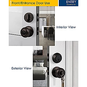 4 Pack Entry Door Knob and Deadbolt Set, Keyed Alike Oil Rubbed Bronze Exterior Door Knob with Single Cylinder Deadbolt Lock Set, Front Door Knob and Deadbolt for Entrance and Office Door