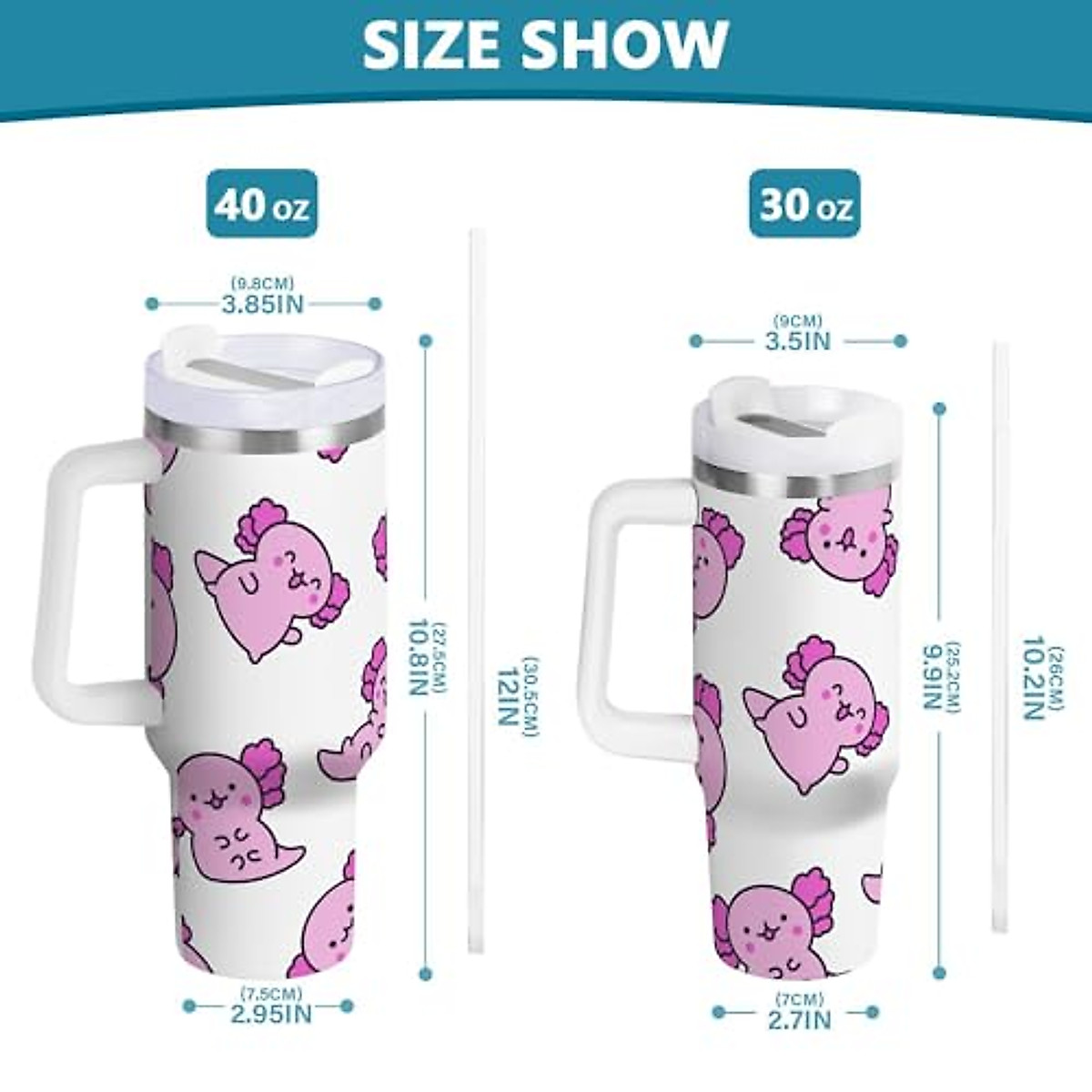 DIGTIA Stainless Steel Insulated Tumbler w/Handle & Straw, Axolotl Cute Double Wall Vacuum Travel Coffee Mug Cup w/Lid, Leak-Proof Sports Pink Water Bottle,30oz