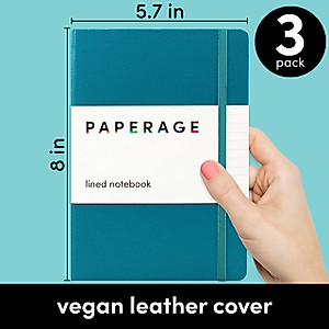PAPERAGE Lined Journal Notebooks, 3 Pack, (Turquoise), 160 Pages, Medium 5.7 inches x 8 inches - 100 GSM Thick Paper, Hardcover