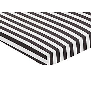 Sweet Jojo Designs Black and White Stripe Baby Girl Fitted Mini Portable Crib Sheet for Paris Collection - for Mini Crib or Pack and Play ONLY