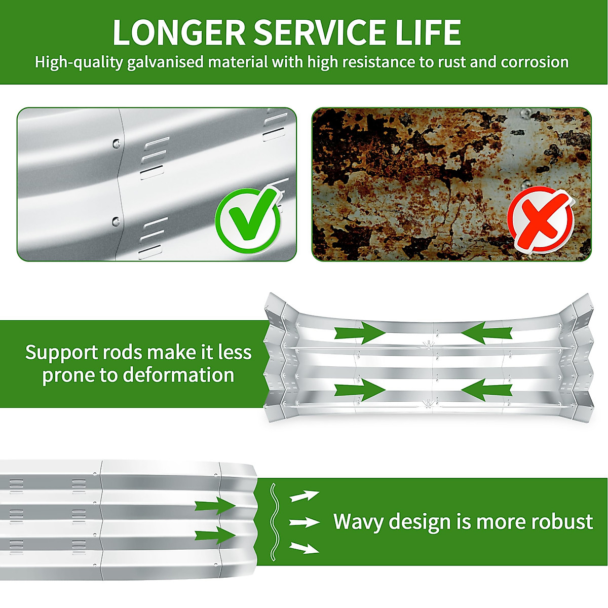 LANXU Galvanized Raised Garden Bed, 0.6MM Thickness, 4x2x1FT, Breathable Side Vents Metal Garden Planter for Vegetables Flowers Herbs