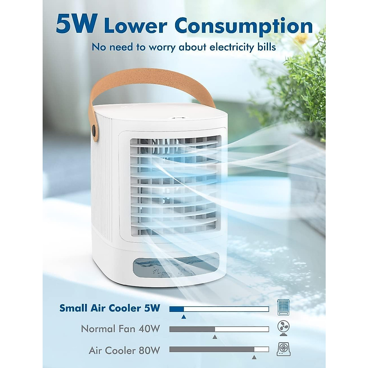 FANCOLE Portable Air Conditioners, 3-IN-1 Small Air Conditioner w/ 3-Level Humidify & 3 Speeds, 7-Color Night Lights, Top Fill Tank for 8H Cooling, Desk Mini Air Conditioner for Bedroom Room Office