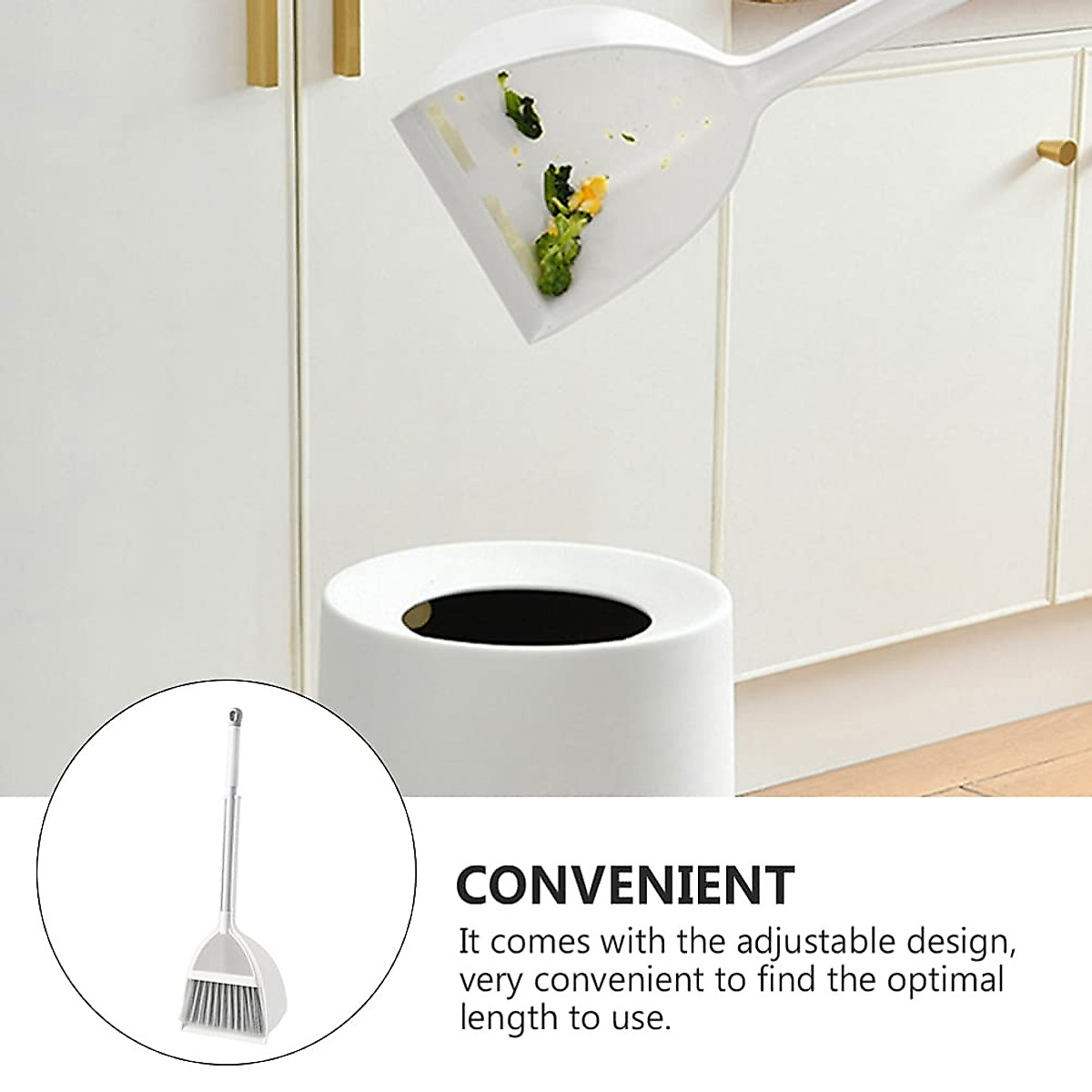 Cabilock Broom and Dustpan Set: Long Handle Stand Up Dustpans with Broom Set Household Sweeping Shovel Tools Home Cleaning Supplies for Broom Lobby Garage Home Yard White