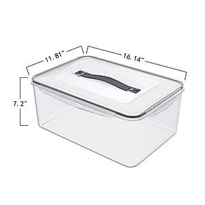 Ponpong 4 Packs Airtight Lid Food Storage Boxes Set, 15 Quart Plastic Food Storage Bin, Clear