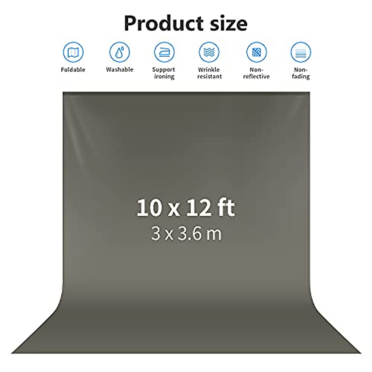 NEEWER 10 x 12FT / 3 x 3.6M PRO Photo Studio premium polyester Collapsible Backdrop Background for Photography, Video and Television (Backdrop Only) - Grey