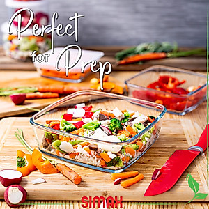 Simax Square Glass Containers With Lids: Meal Prep Container Glass - Borosilicate Glass Food Storage Containers Glass - Set of 3 Glass Food Prep Containers With Lids Airtight - Small, Medium And Large
