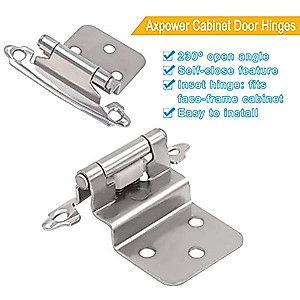 AxPower 30 PCS 3/8" Inset Hinges for Face Frame Kitchen Cabinet Door Satin Nickel Self Closing Cupboard Hinges