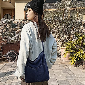 Denim Shoulder Bag Casual Tote Bag Large Hobo Handbag Jean Purse for Women (A-Dark Blue)
