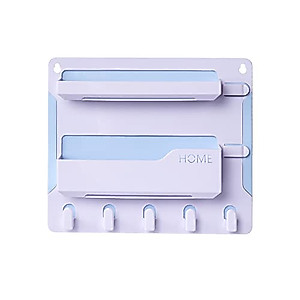 JUMEIHUI Bedside Shelf Wall Mount, Adhesive Bedside Shelf Accessories Organizer with Hooks and Cable Clips,Dorm Bedside Wall Storage for Phone, Remote, Earphone, Kindle,Plastic(White)