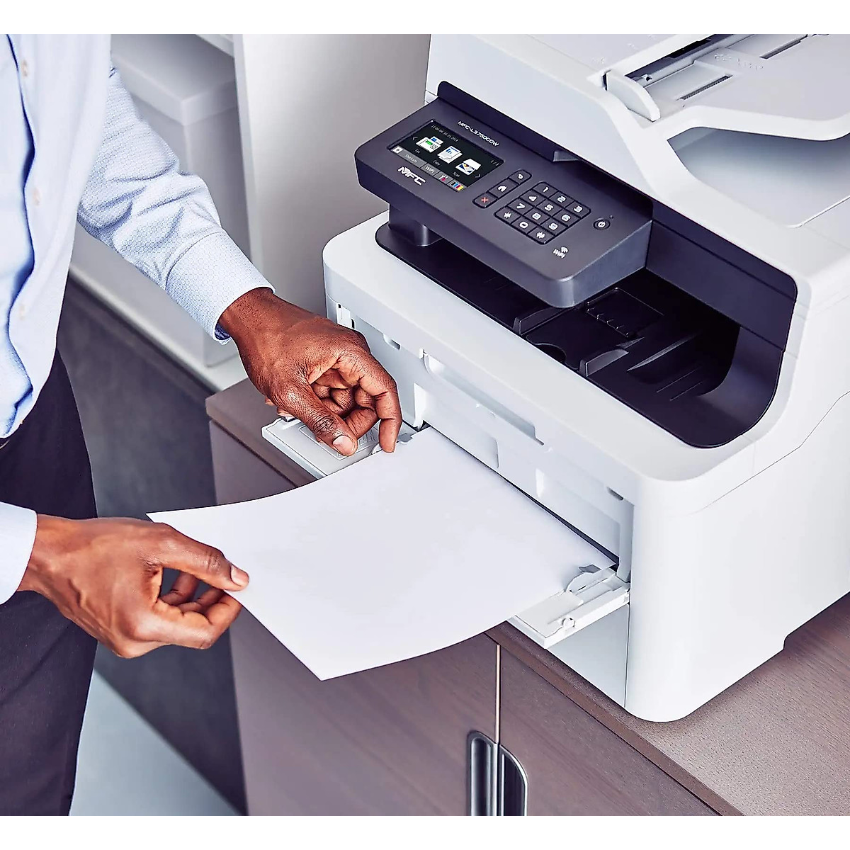 Brother MFC-L3750CDW Compact Digital Color All-in-One Printer, Duplex Printing, Print Scan Copy Fax, 600 x 2400 dpi, 25ppm, 512MB, Compatible with Alexa - Bundle with JAWFOAL Printer Cable