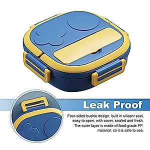 SYCOOVEN Bento Lunch Box, 550 ml Multi Grids Stainless Steel Lunch Box with Leakproof Lid & Spoon, Portable Durable Lunch Container for Kids Adults Toddler, Car, Home, School, Office(blue)