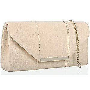 Dexmay Women Faux Suede Envelope Clutch Purse Evening Velvet Handbag Foldover Shoulder Crossbody Bag Nude