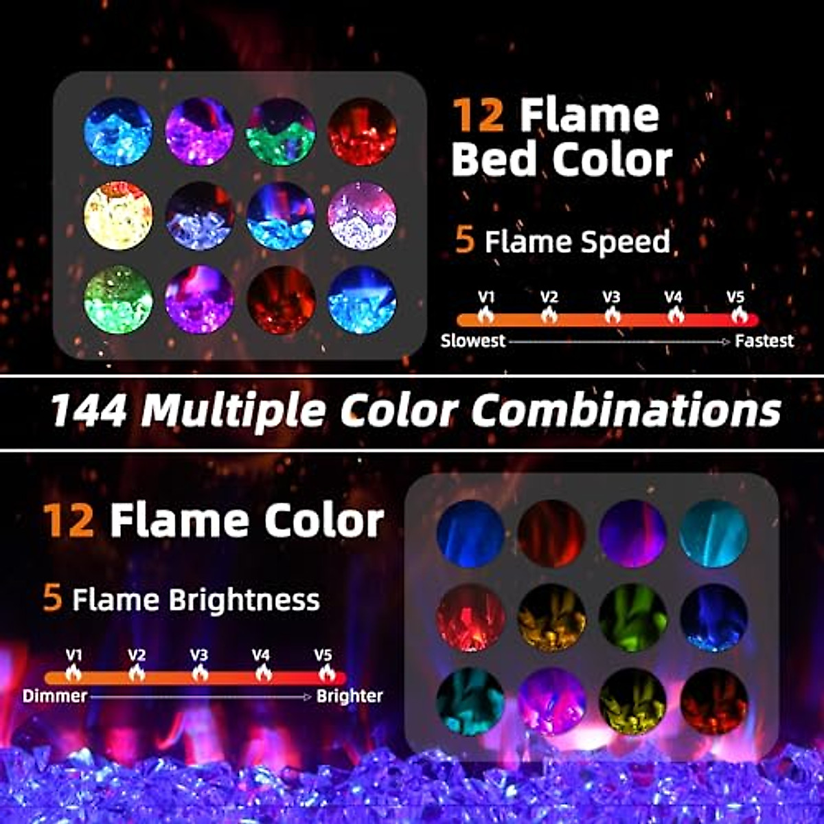 MU Modern 70" TV Fireplace Stand with 12-Color LED Lights & 12-Color Flame, High Gloss Floating Fireplace Entertainment Center with 36" Electric Fireplace (White, 70" TV Stand)