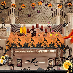 Halloween Tablecloth, 2 Pcs Plastic Tablecloth for Halloween, Rectangle Disposable Table Cover, Waterproof Tablecover for Halloween Party Decoration Outdoor Dinner Kitchen Home Decor 54 x 108 inches