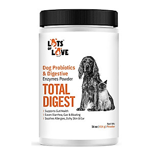 Lots of Love Total Digest - 16 0z Digestive Enzymes and Dog Probiotics Supplement - Probiotics for Dogs & Cats, Dog Gut Health Support, Immunity Support & Gas Relief