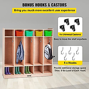 Happybuy 5-Section Classroom Coat Locker, 15mm Thickness Cubbies for Classrooms, Classroom Cubbies, Classroom Furniture with 4 casters for Home, School, Kindergarten