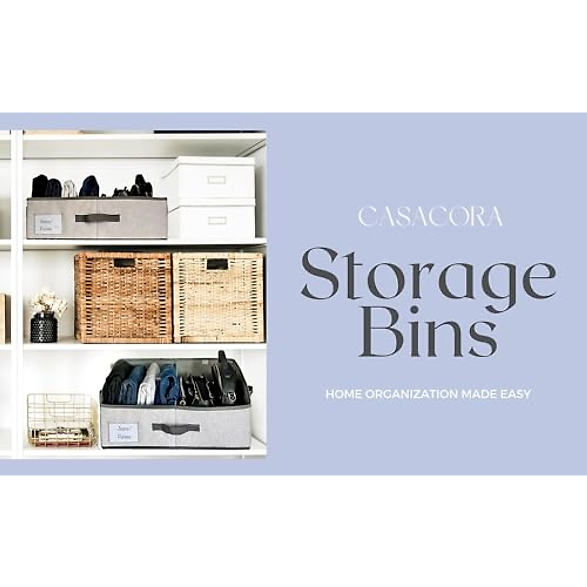 CASACORA XLarge Capacity Storage Organizer Bin, Foldable 3 Pack Trapezoid Closet Bin With Handles + Label, Decorative Storage Container For Clothes, Linens, Toys, Sweaters, Baby Items